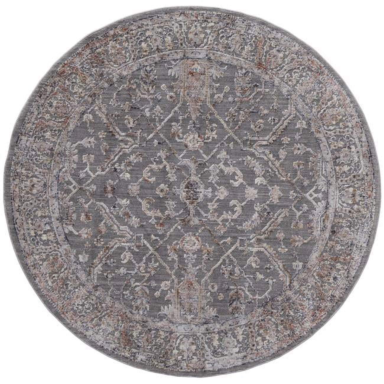 HomeRoots 6 ft. Gray Taupe & Pink Floral Power Loom Round Area Rug ...