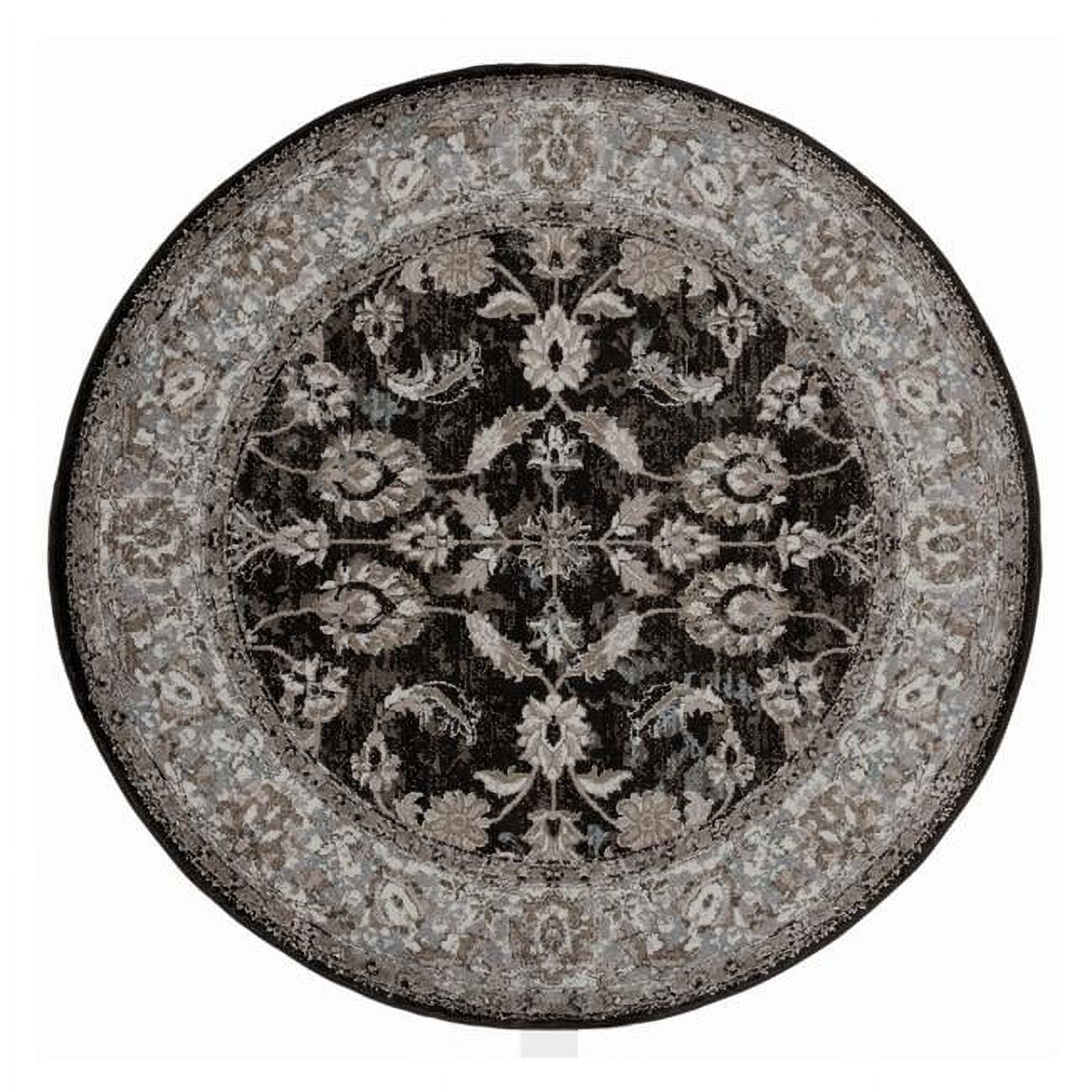HomeRoots 6 ft. Round Floral Power Loom Round Rug, Black - Walmart.com