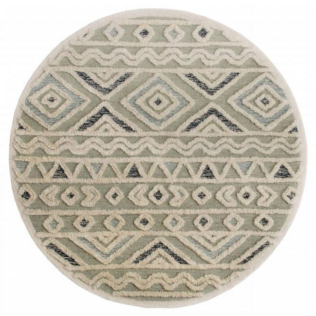 HomeRoots 6 ft. Round Gray - Cream & Blue Modern Geometric Area Rug ...
