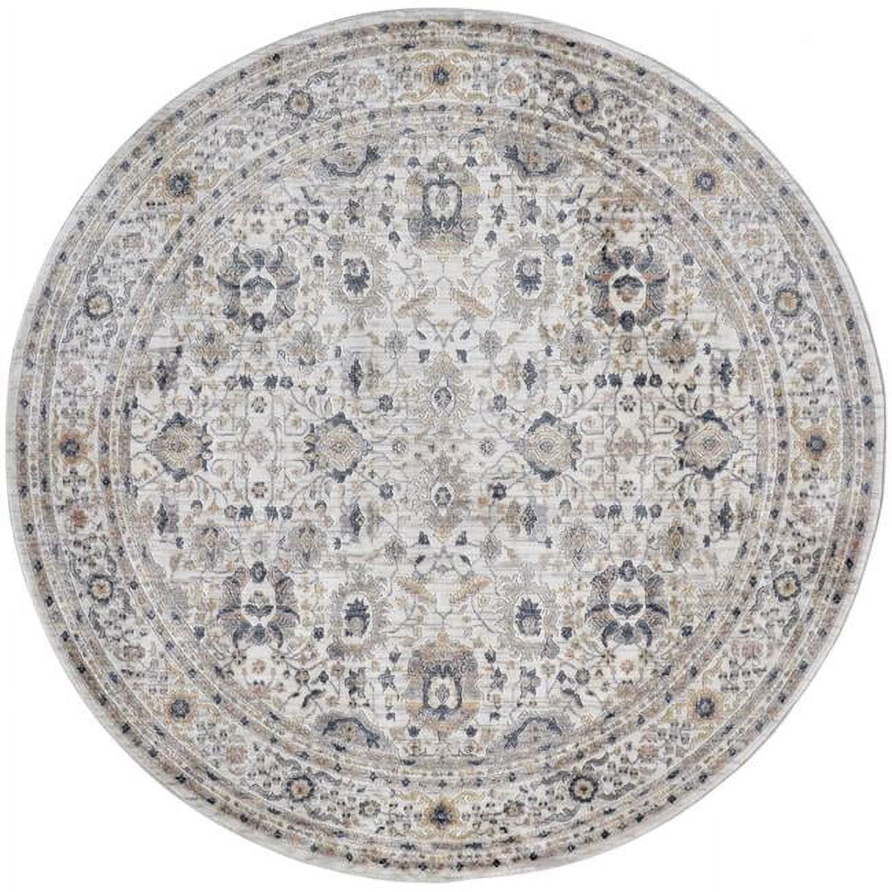 HomeRoots 6 ft. Tan Ivory & Blue Floral Stain Resistant Round Area Rug ...