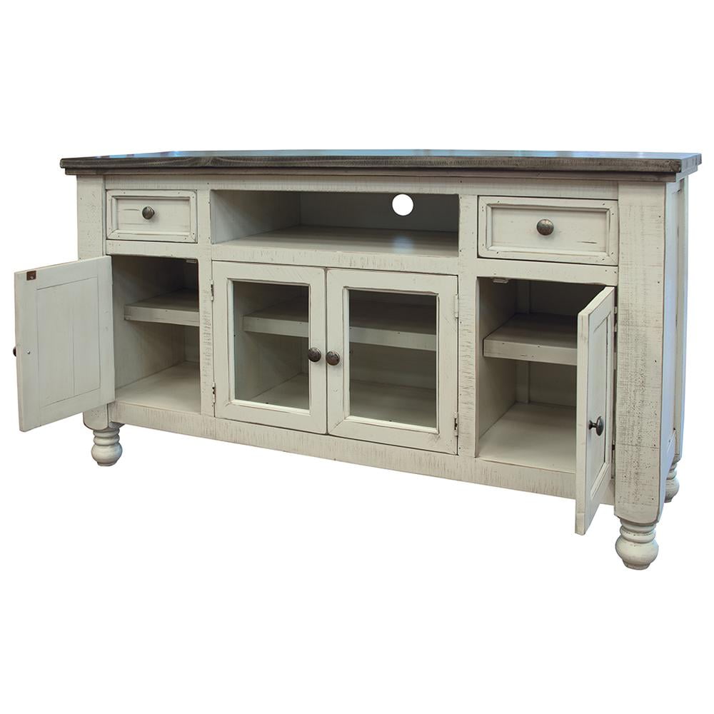 HomeRoots 60" Ivory Solid Wood Open shelving Distressed TV Stand ...