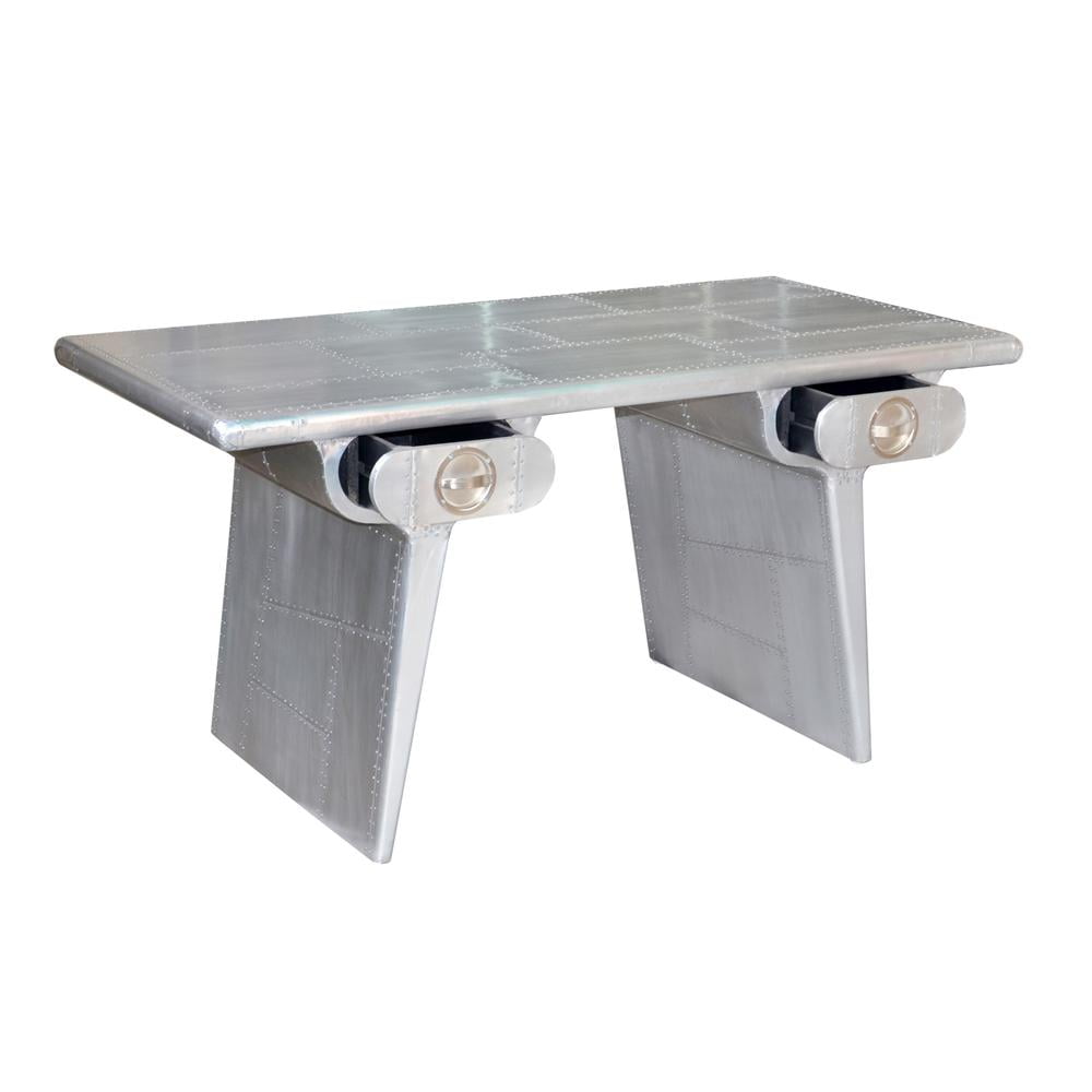 HomeRoots 60" Silver Aluminum Writing Desk With Two Drawers - Walmart.com