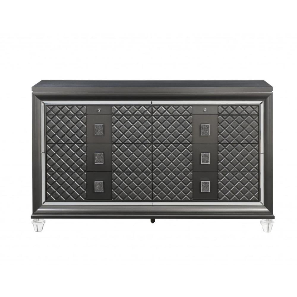 HomeRoots 65" Metallic Gray Solid And Manufactured Wood Eight Drawer ...