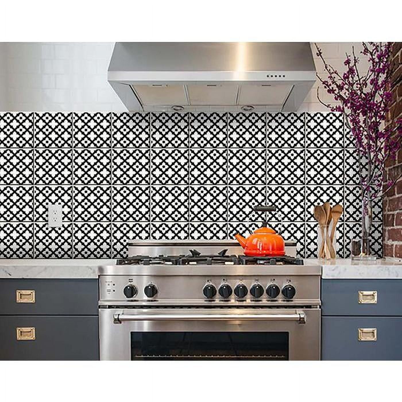 HomeRoots 7" X 7" Black and White Dia Peel and Stick Removable Tiles ...