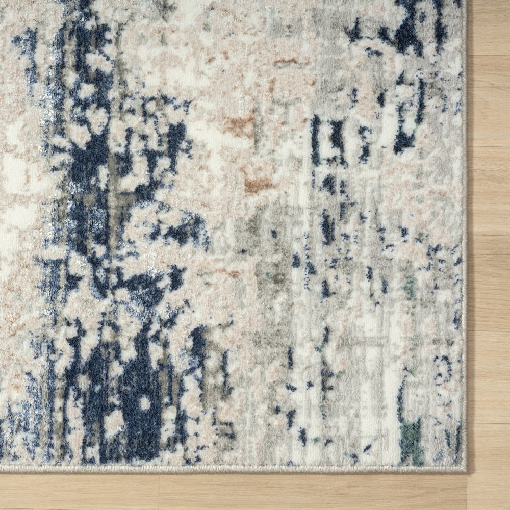 HomeRoots 7' X 9' Beige Cream Blue And Gray Abstract Stain Resistant ...