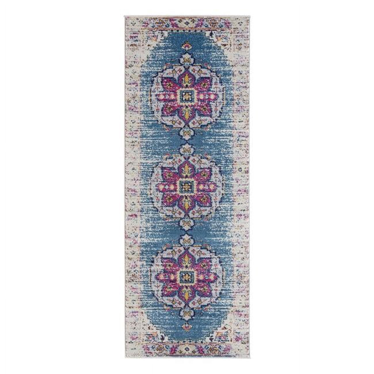 HomeRoots 7' Blue And Pink Medallion Power Loom Runner Rug - Walmart.com