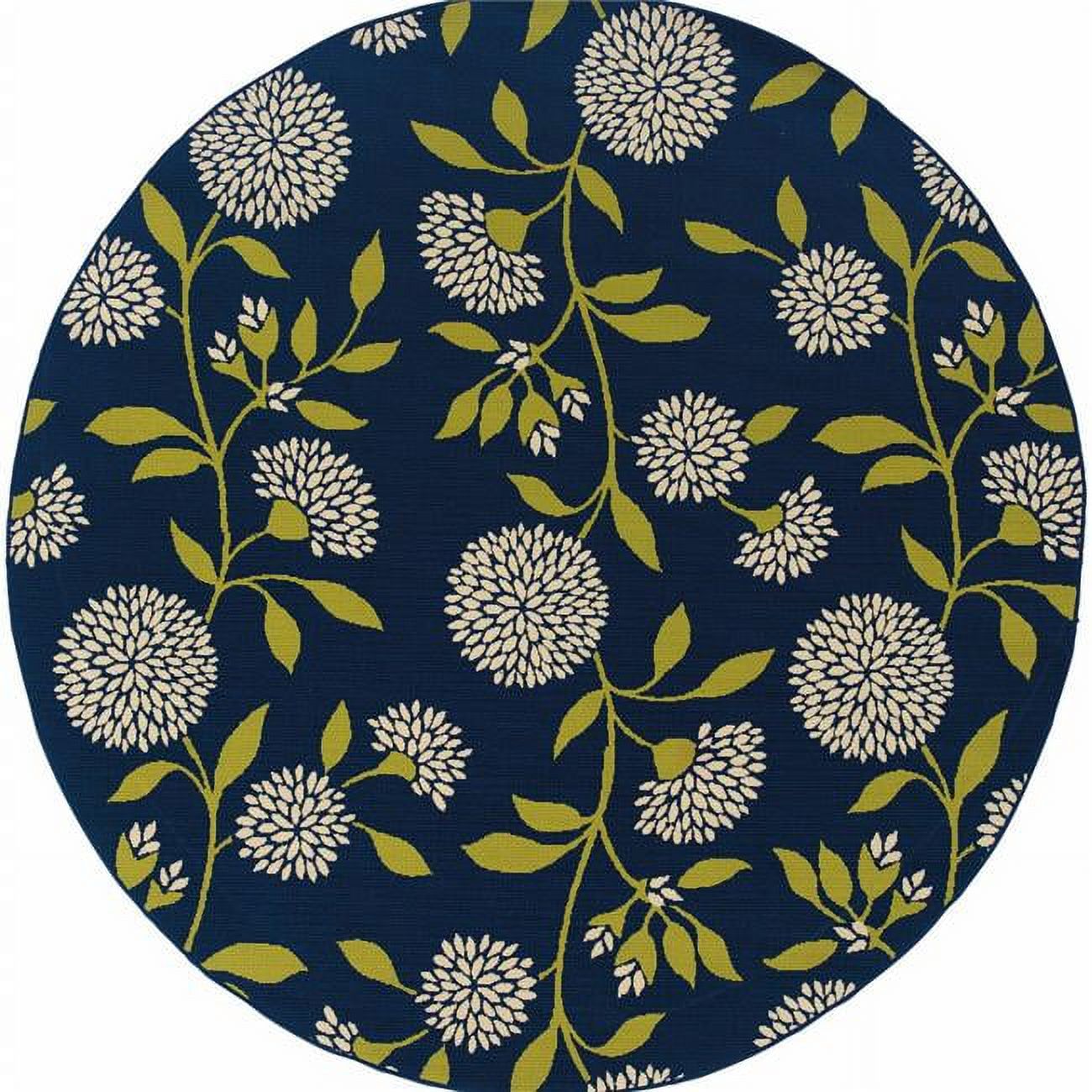 HomeRoots 7 ft. Round Indigo & Lime Green Floral Indoor or Outdoor Area ...