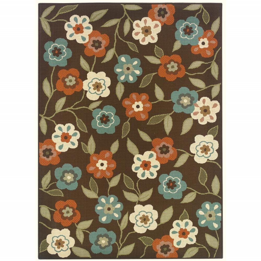 6' X 9' Brown Floral Stain Resistant Indoor Outdoor Area Rug - Walmart.com