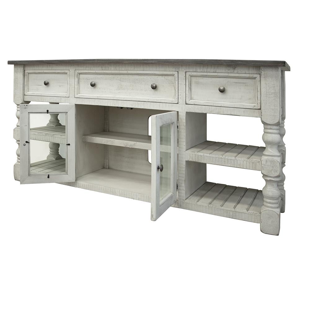 HomeRoots 70" Ivory Solid Wood Open shelving Distressed TV Stand ...