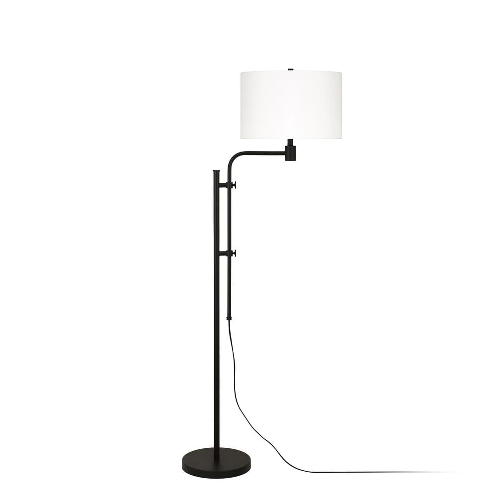 71" Black Adjustable Floor Lamp With White Frosted Glass Drum Shade ...