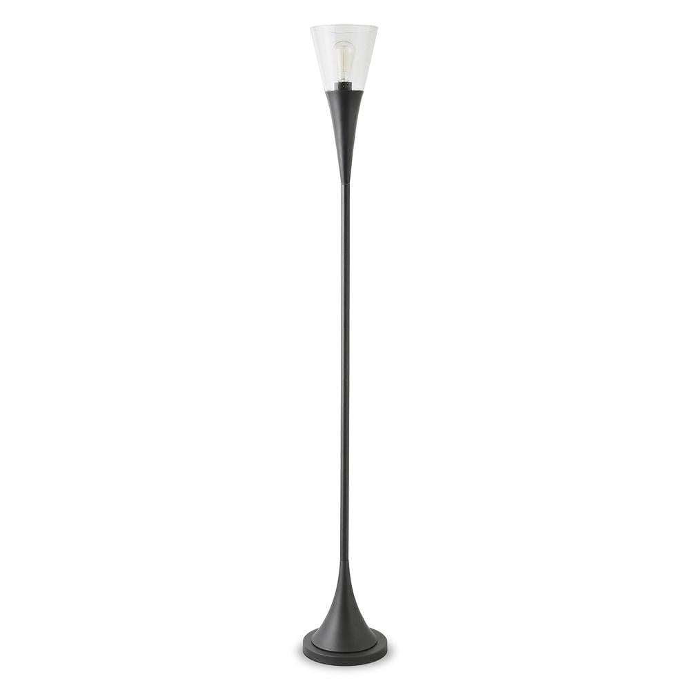 HomeRoots 71" Black Torchiere Floor Lamp With Clear Seeded Glass Cone ...