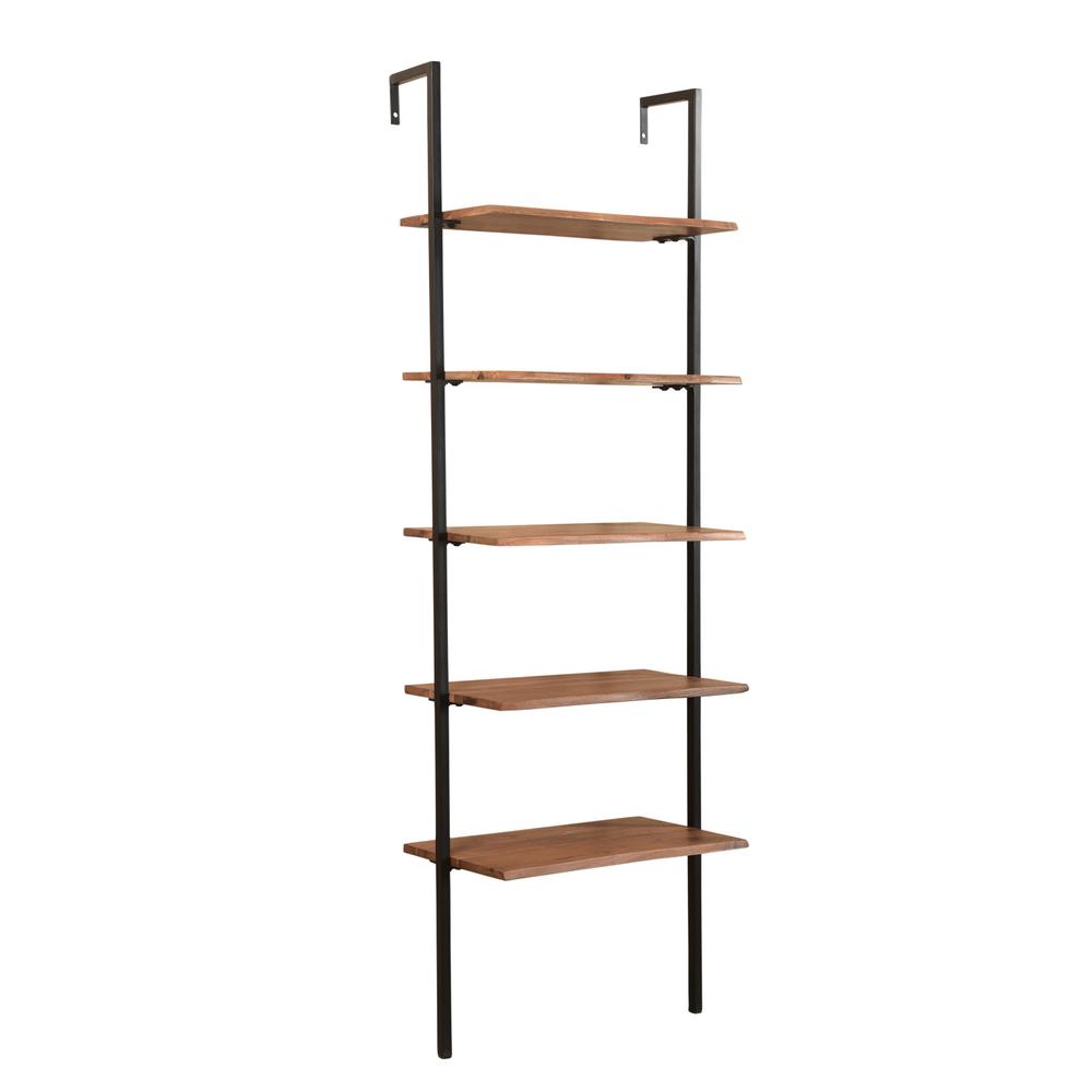 HomeRoots 72" Brown Metal And Solid Wood Five Tier Ladder Bookcase ...