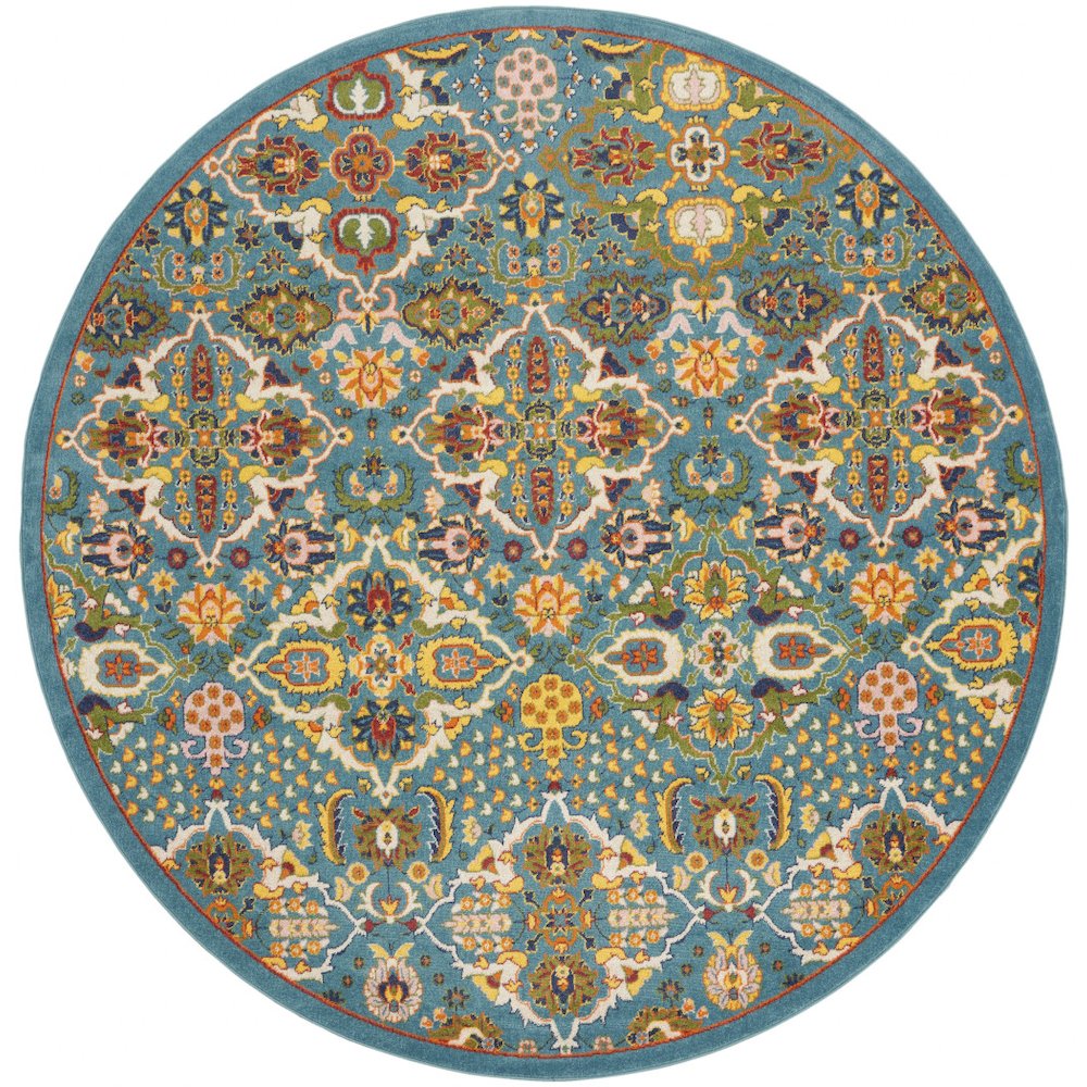 HomeRoots 8' Blue Round Floral Power Loom Area Rug - Walmart.com