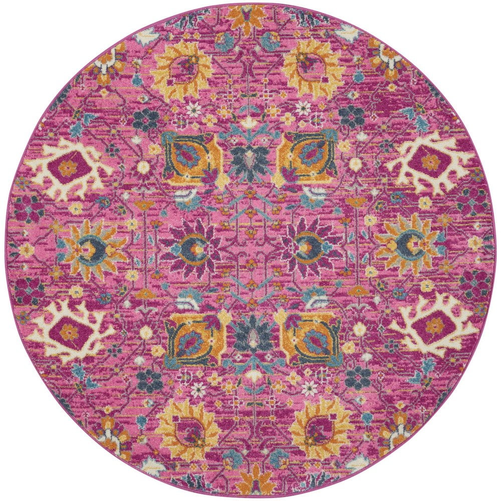 HomeRoots 8' Pink Round Floral Power Loom Area Rug - Walmart.com