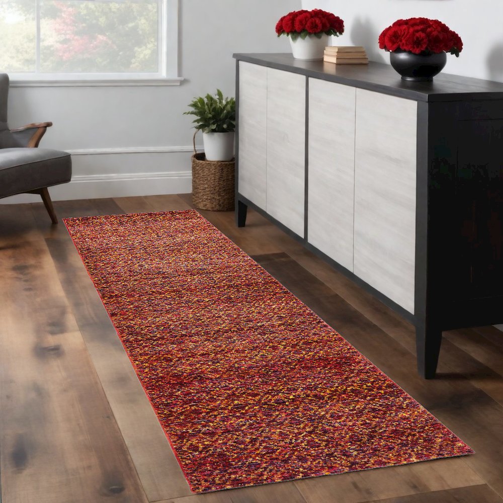 HomeRoots 8' Runner Red And Gold Geometric Power Loom Runner Rug ...