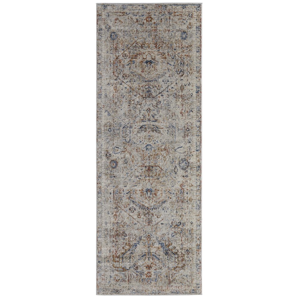 HomeRoots 8' Tan Orange And Red Floral Power Loom Distressed Runner Rug ...