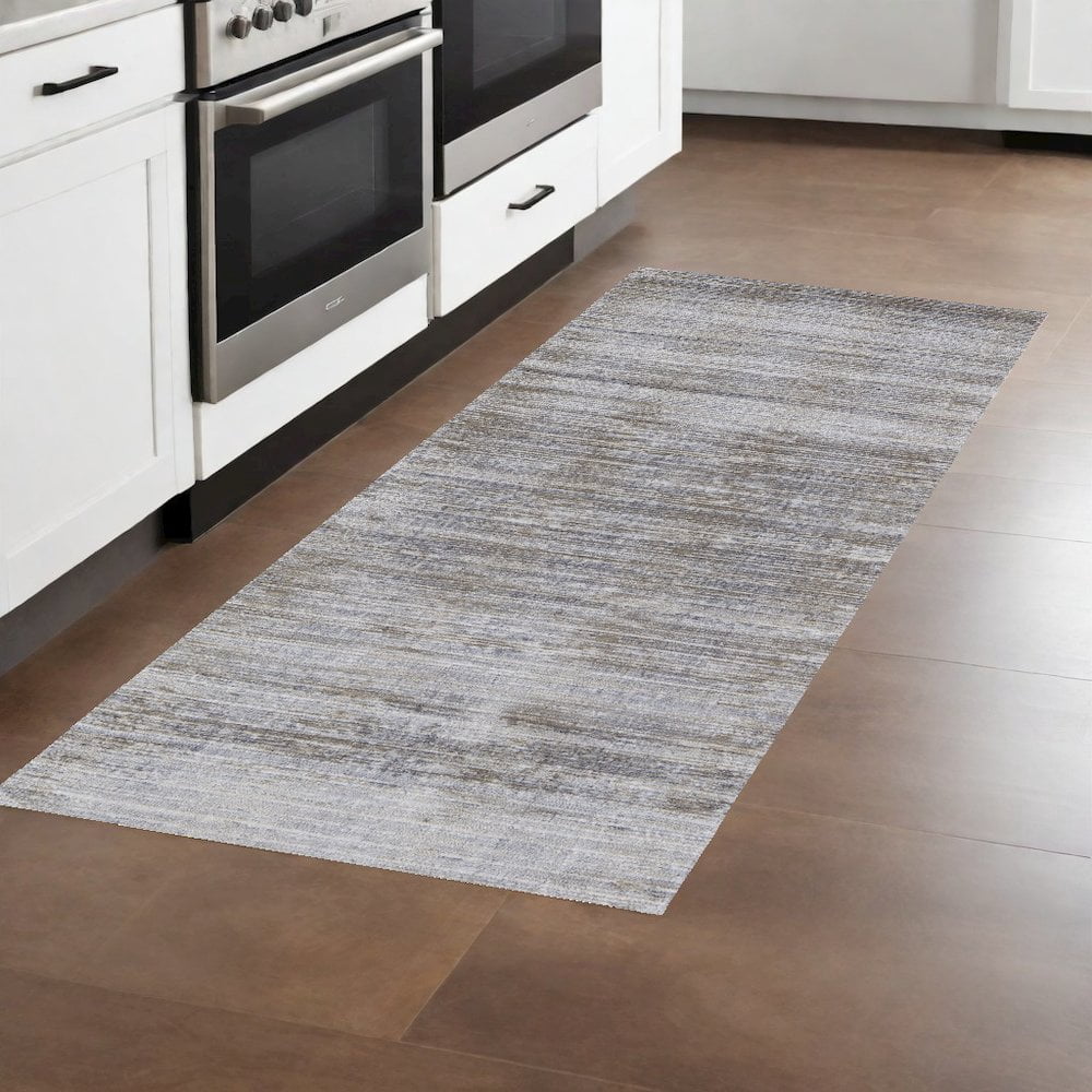 HomeRoots 8' Taupe Silver And Tan Abstract Power Loom Runner Rug ...