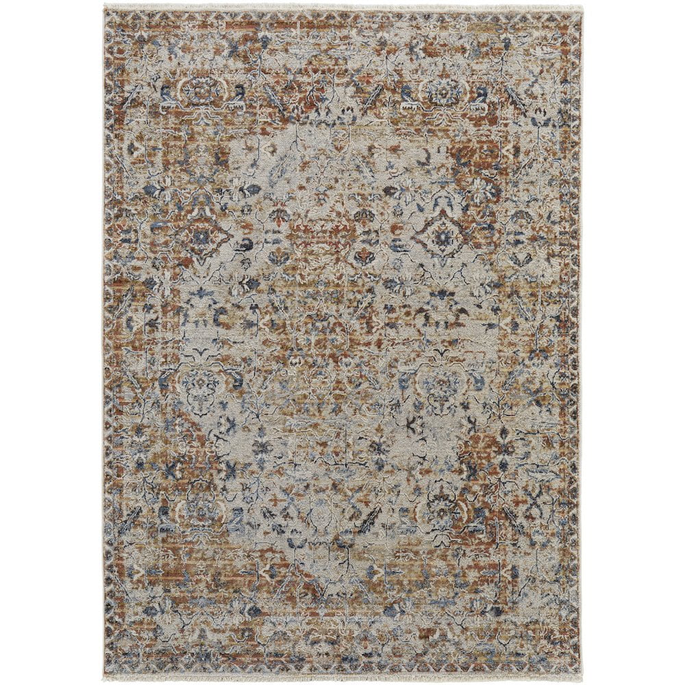 HomeRoots 8' X 10' Tan Ivory And Orange Floral Power Loom Area Rug With ...