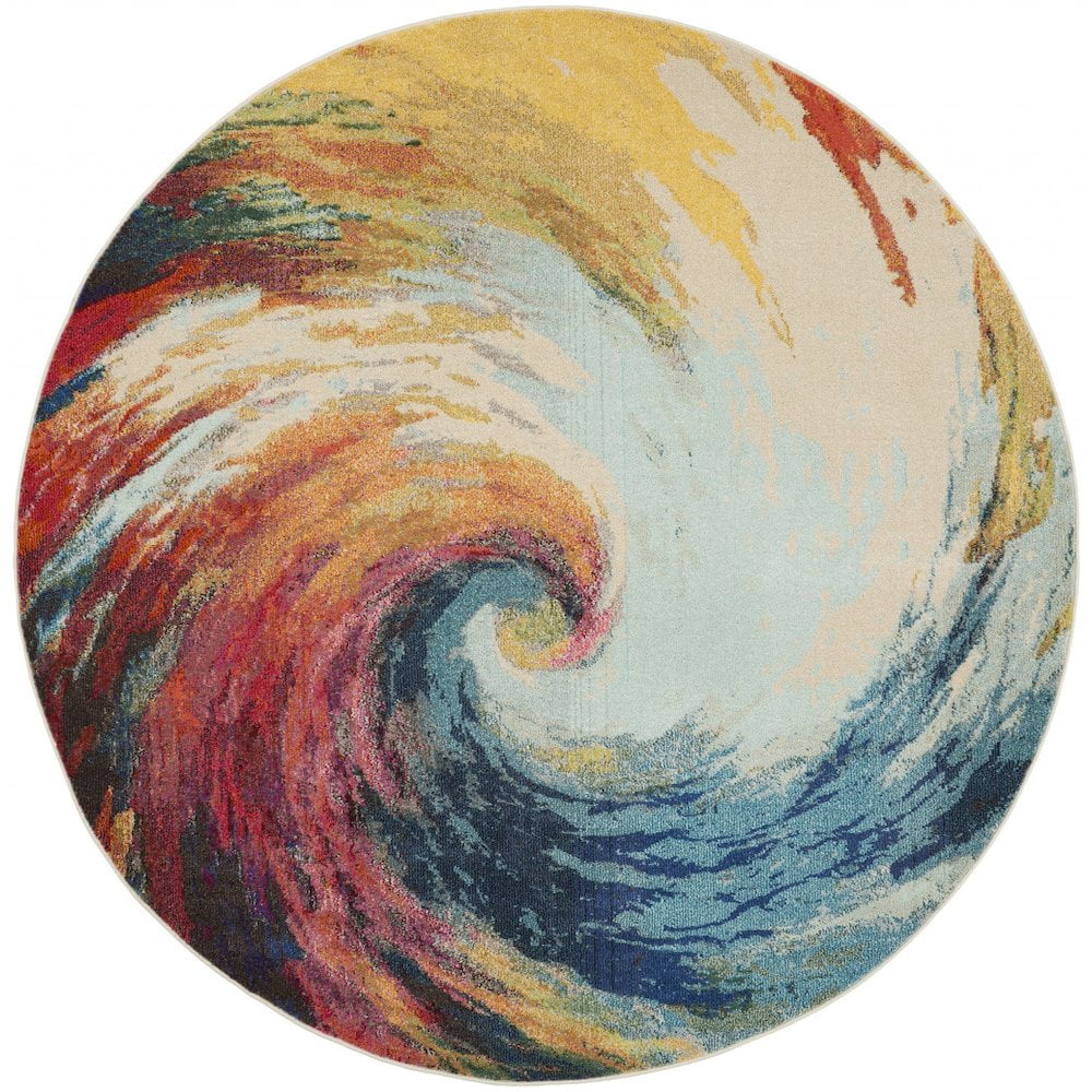 HomeRoots 8' X 8' Wave Round Abstract Power Loom Non Skid Area Rug ...