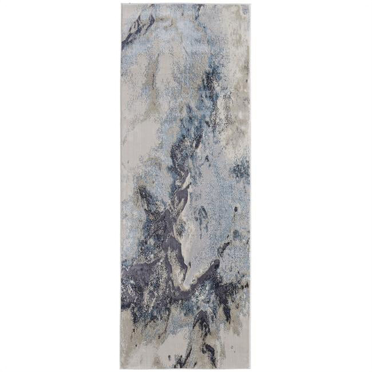 HomeRoots 8 ft. Blue Gray & Ivory Abstract Power Loom Runner Area Rug ...