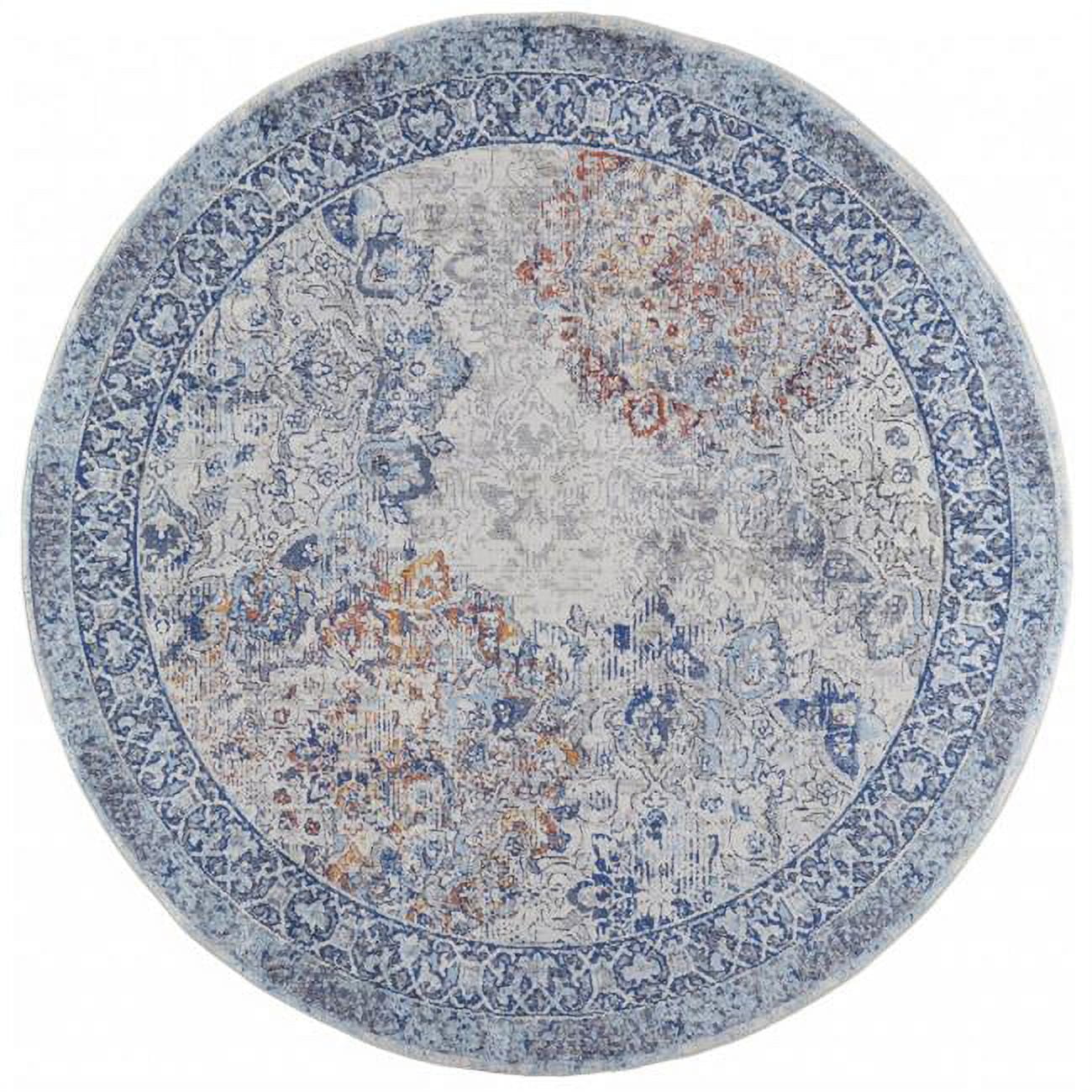 HomeRoots 8 ft. Blue Ivory & Red Floral Power Loom Distressed Stain ...