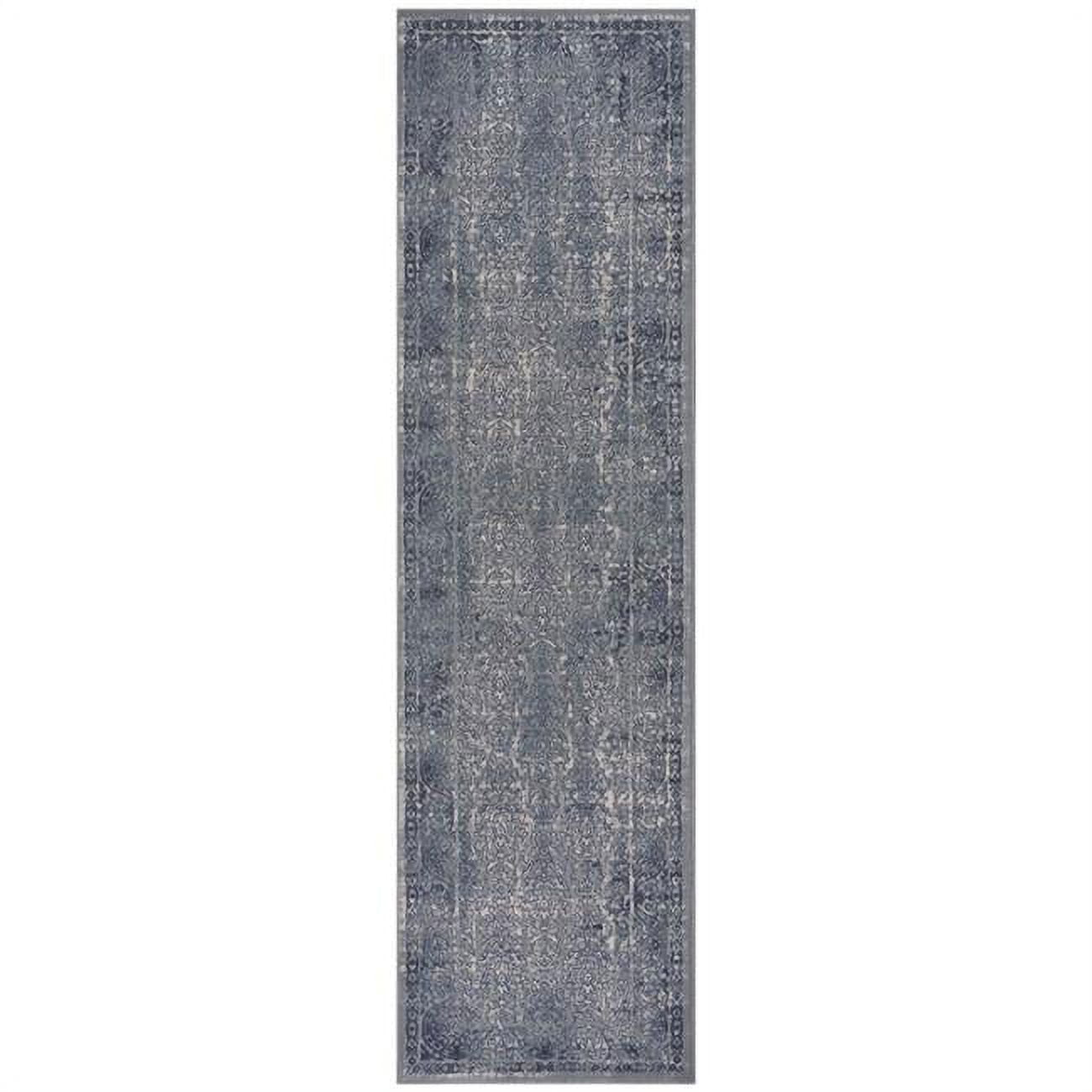 HomeRoots 8 ft. Blue Silver Gray & Cream Damask Distressed Runner Area ...