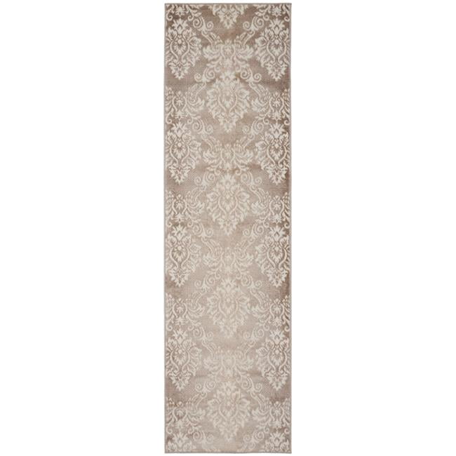 HomeRoots 553534 8 ft. Damask Distressed Non Skid Runner Rug, Ivory ...