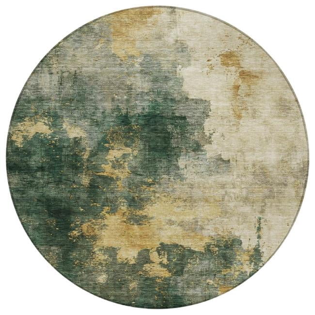 HomeRoots 603055 8 ft. Fern Green & Gold Round Abstract Washable Indoor ...