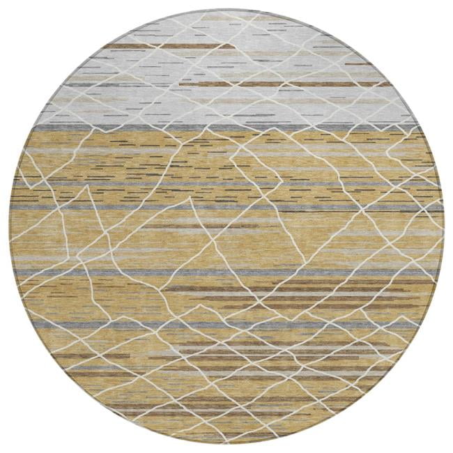 HomeRoots 599354 8 ft. Gold, Gray & Ivory Round Striped Washable Indoor ...