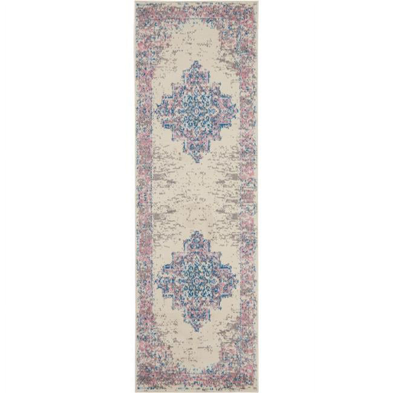HomeRoots 8 ft. Pink Damask Power Loom Runner Area Rug - Pink - 8 ft ...