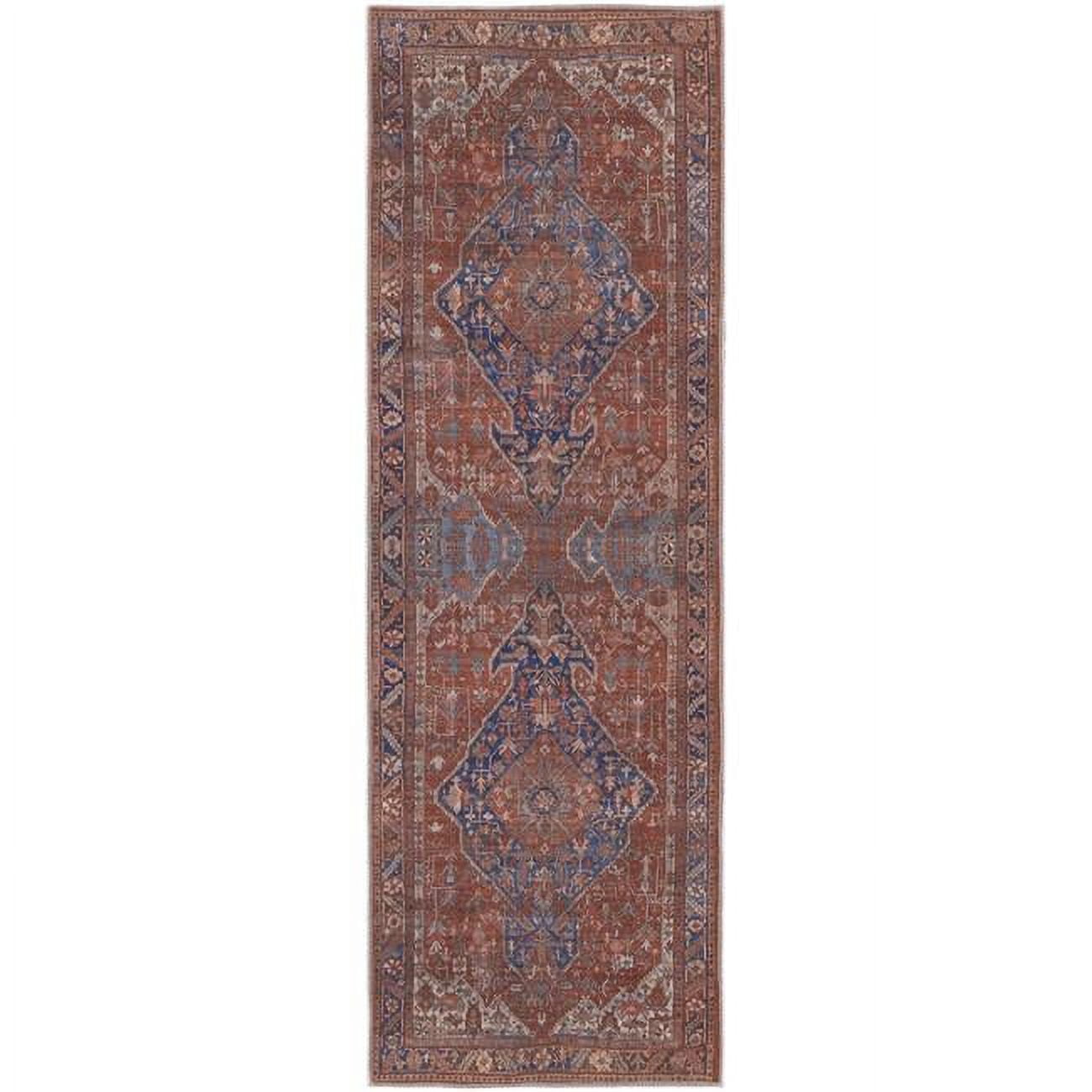 HomeRoots 8 ft. Red Tan & Blue Floral Power Loom Runner Area Rug - Red ...