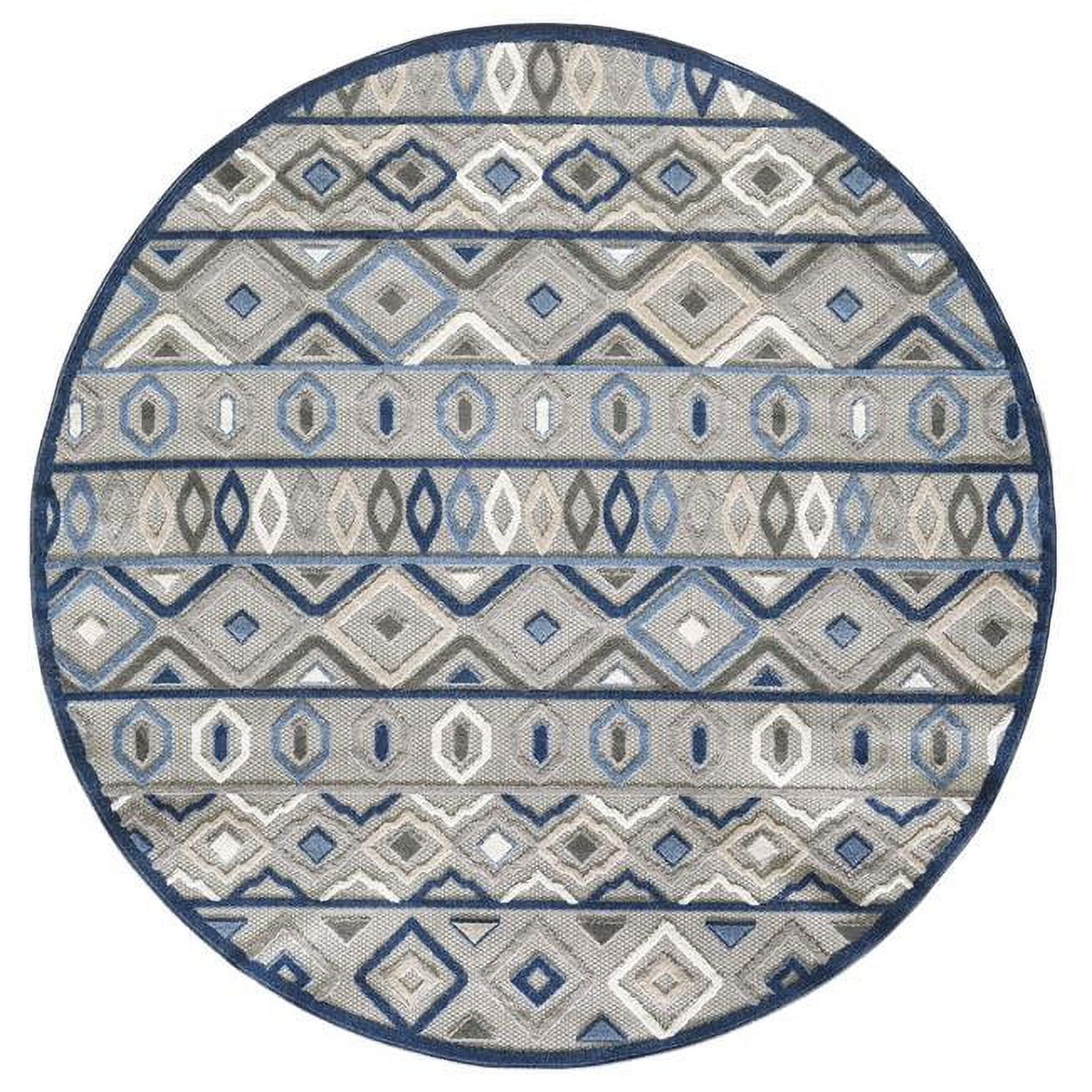 HomeRoots 8 ft. Round Aztec Pattern Indoor or Outdoor Area Rug - Grey ...