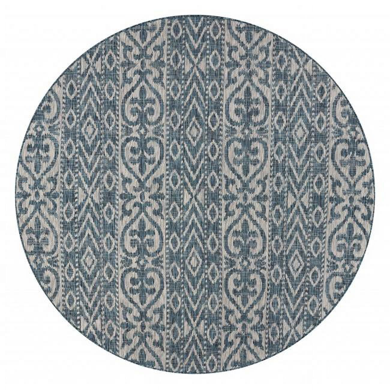 HomeRoots 8 ft. Round Blue Geometric Indoor & Outdoor Area Rug - Blue ...