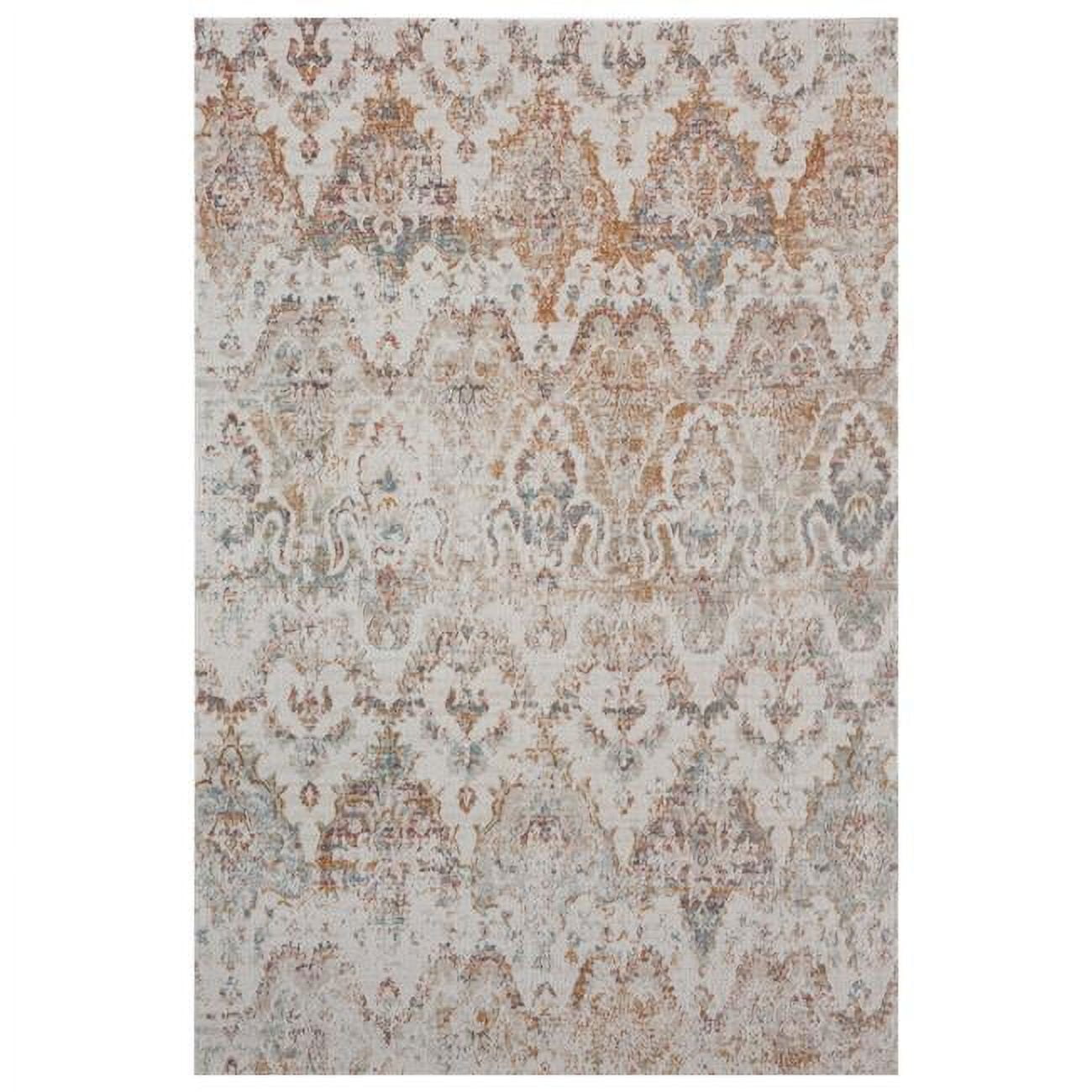 HomeRoots 8 x 10 ft. Beige Damask Stain Resistant Indoor & Outdoor ...