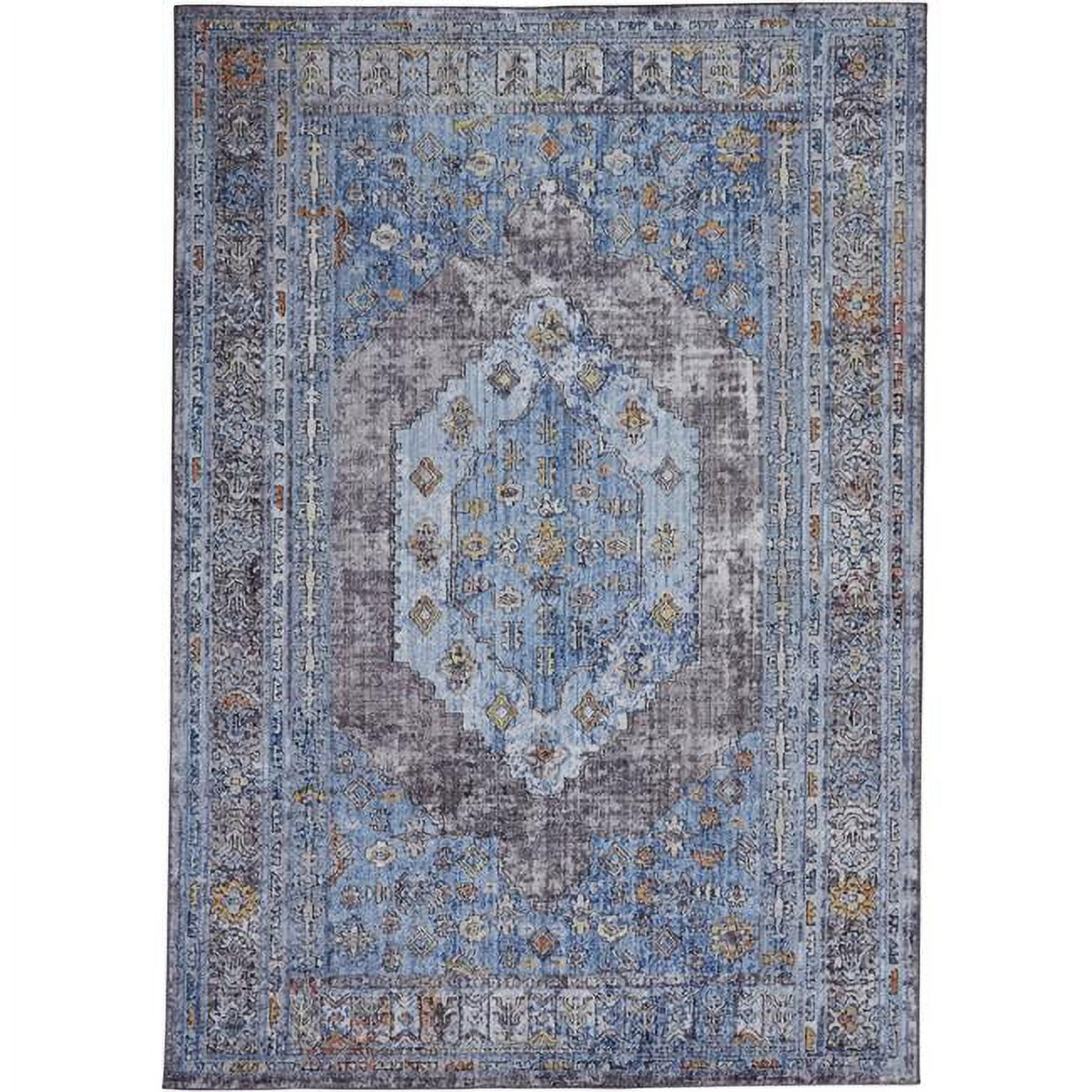 HomeRoots 8 x 10 ft. Blue Gray & Gold Floral Stain Resistant Rectangle ...