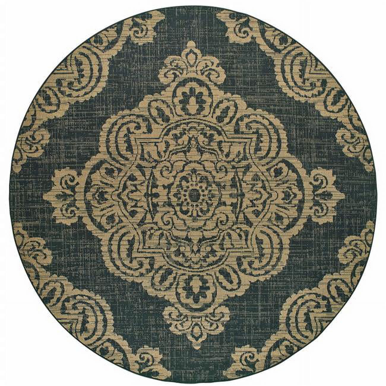 HomeRoots 8' x 8' Black and Tan Round Oriental Stain Resistant Indoor ...