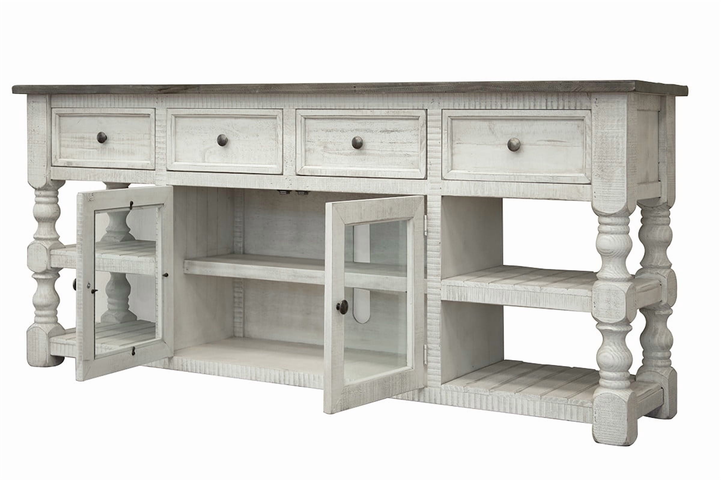 81" Ivory Solid Wood Open shelving Distressed TV Stand - Walmart.com