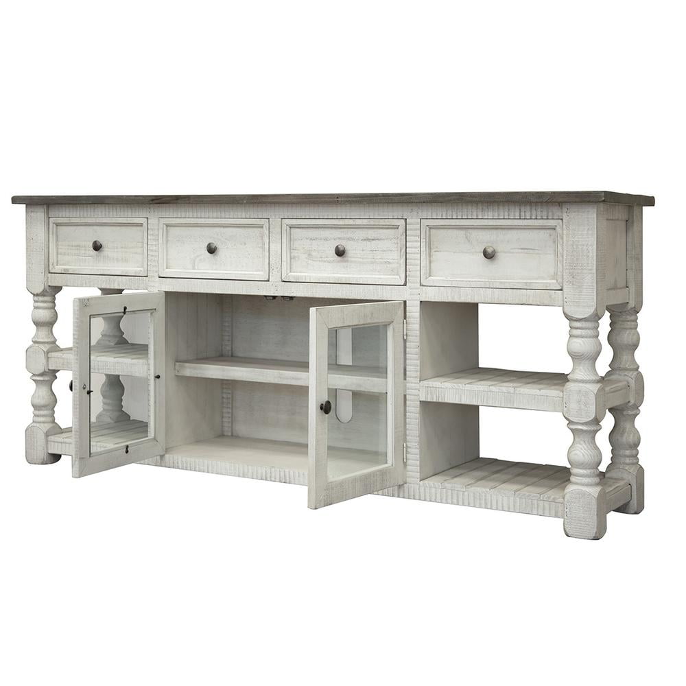 HomeRoots 81" Ivory Solid Wood Open shelving Distressed TV Stand ...