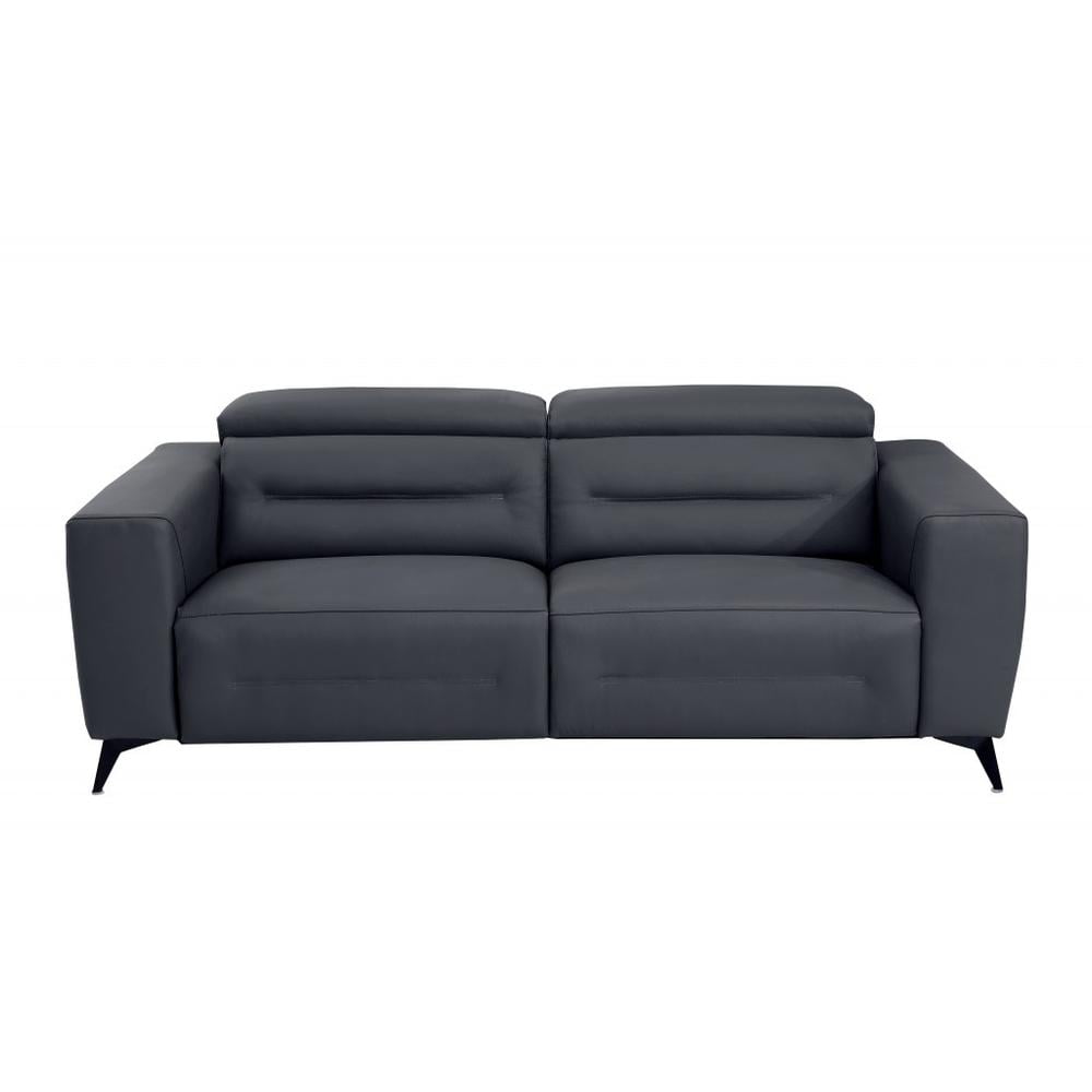 HomeRoots 83" Dark Gray And Black Italian Leather Reclining USB Sofa ...