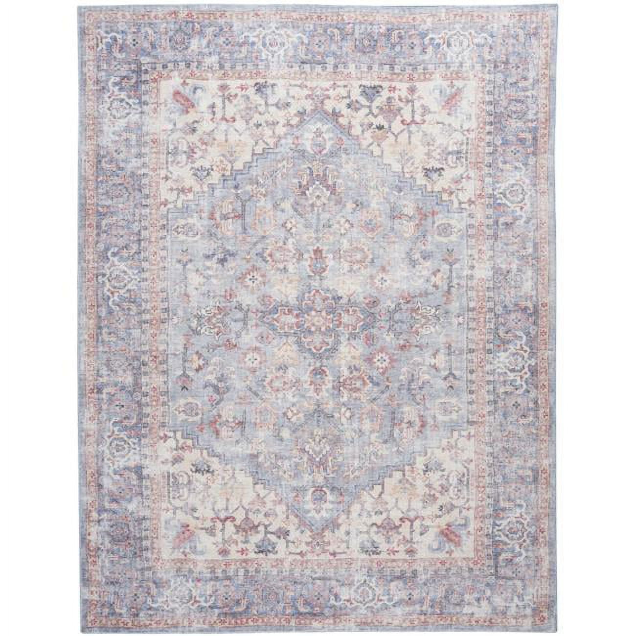 HomeRoots 9 x 12 ft. Blue Floral Power Loom Distressed Rectangle ...