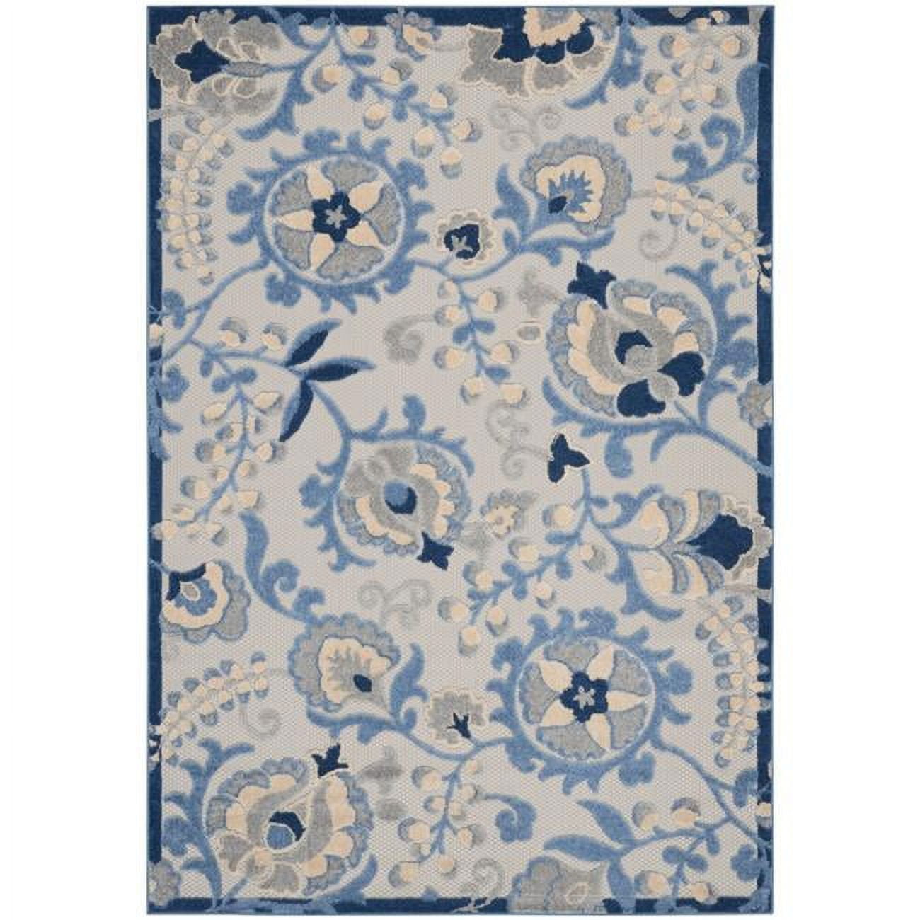 HomeRoots 9 x 12 ft. Blue & Gray Toile Non Skid Indoor & Outdoor ...
