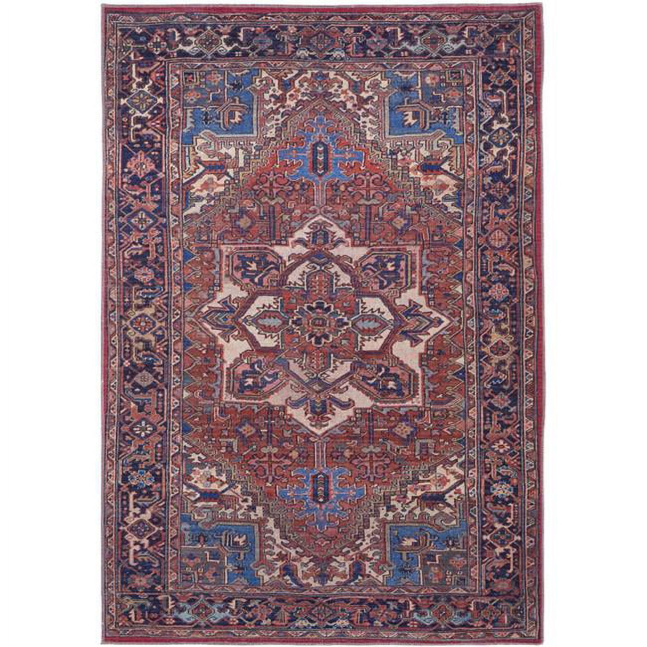 HomeRoots 9 x 12 ft. Red Tan & Blue Floral Power Loom Rectangle Area ...