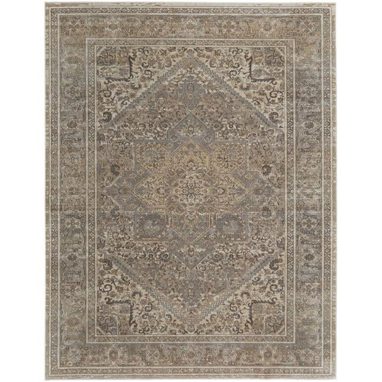 HomeRoots 9 x 12 ft. Tan Brown & Ivory Floral Power Loom Distressed ...