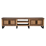 70 in. Blue & White Solid Wood Open Shelving Distressed TV Stand ...