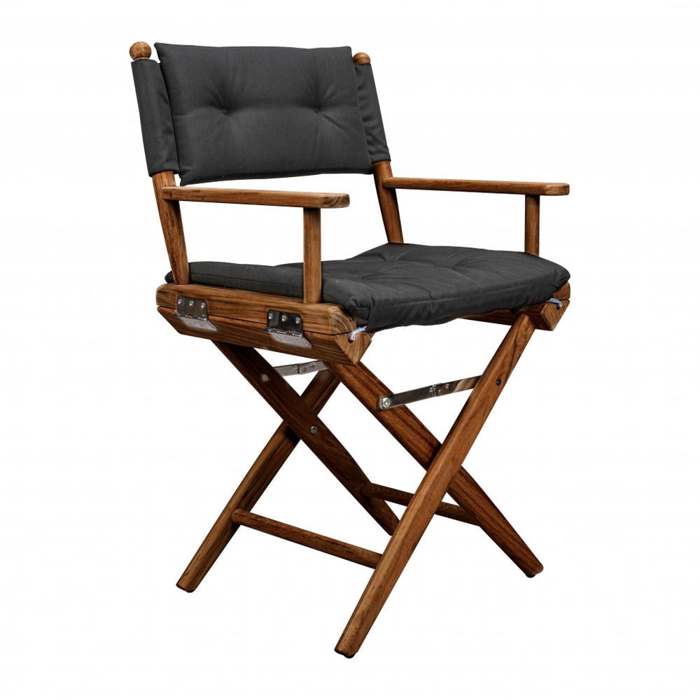 HomeRoots Black And Brown Solid Wood Director Chair With Black Cushion ...