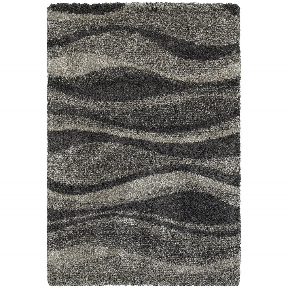 HomeRoots Charcoal Silver And Grey Abstract Shag Power Loom Stain ...