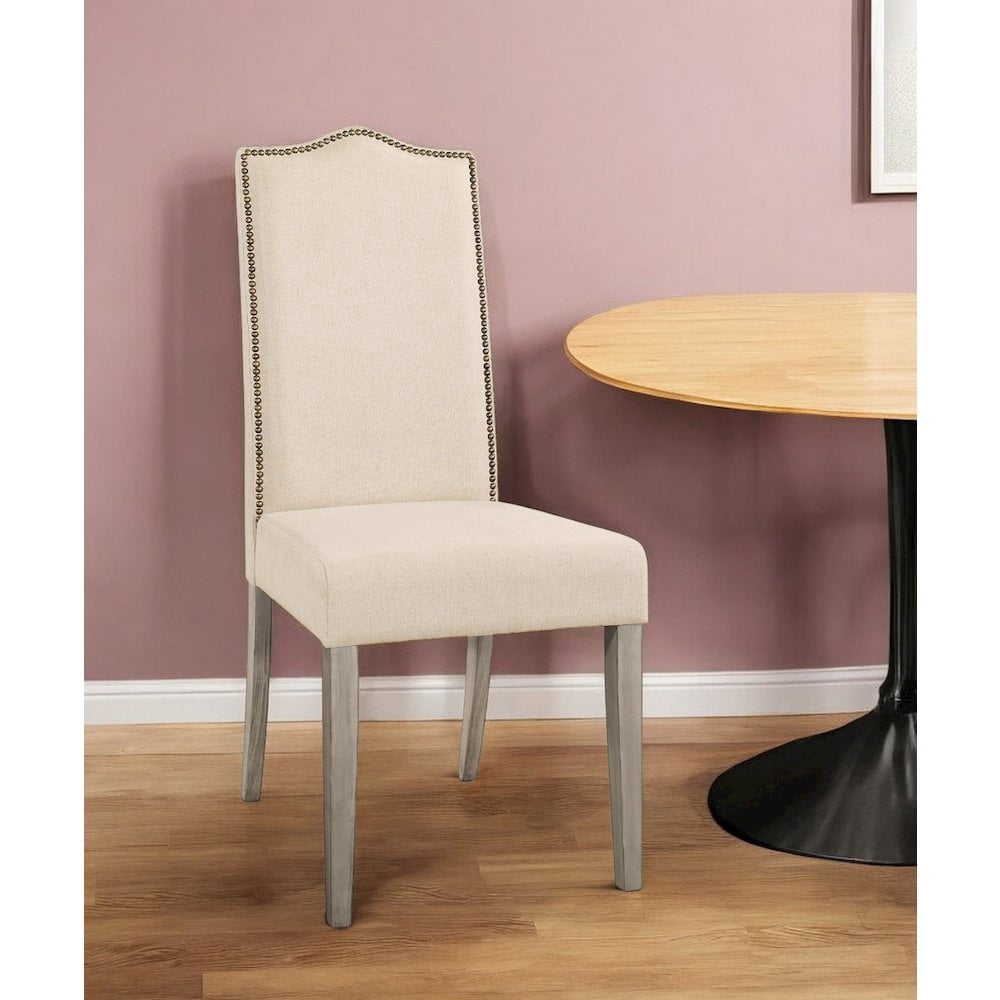 HomeRoots 517734 Cream & Gray Upholstered Linen Dining Parsons Chair ...