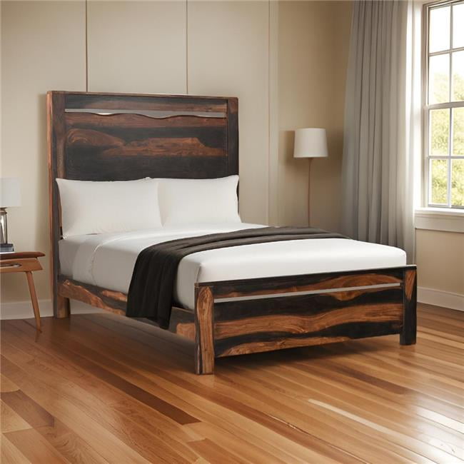 HomeRoots 551633 Dark Brown Live Edge Solid Wood Queen Size Bed Frame ...