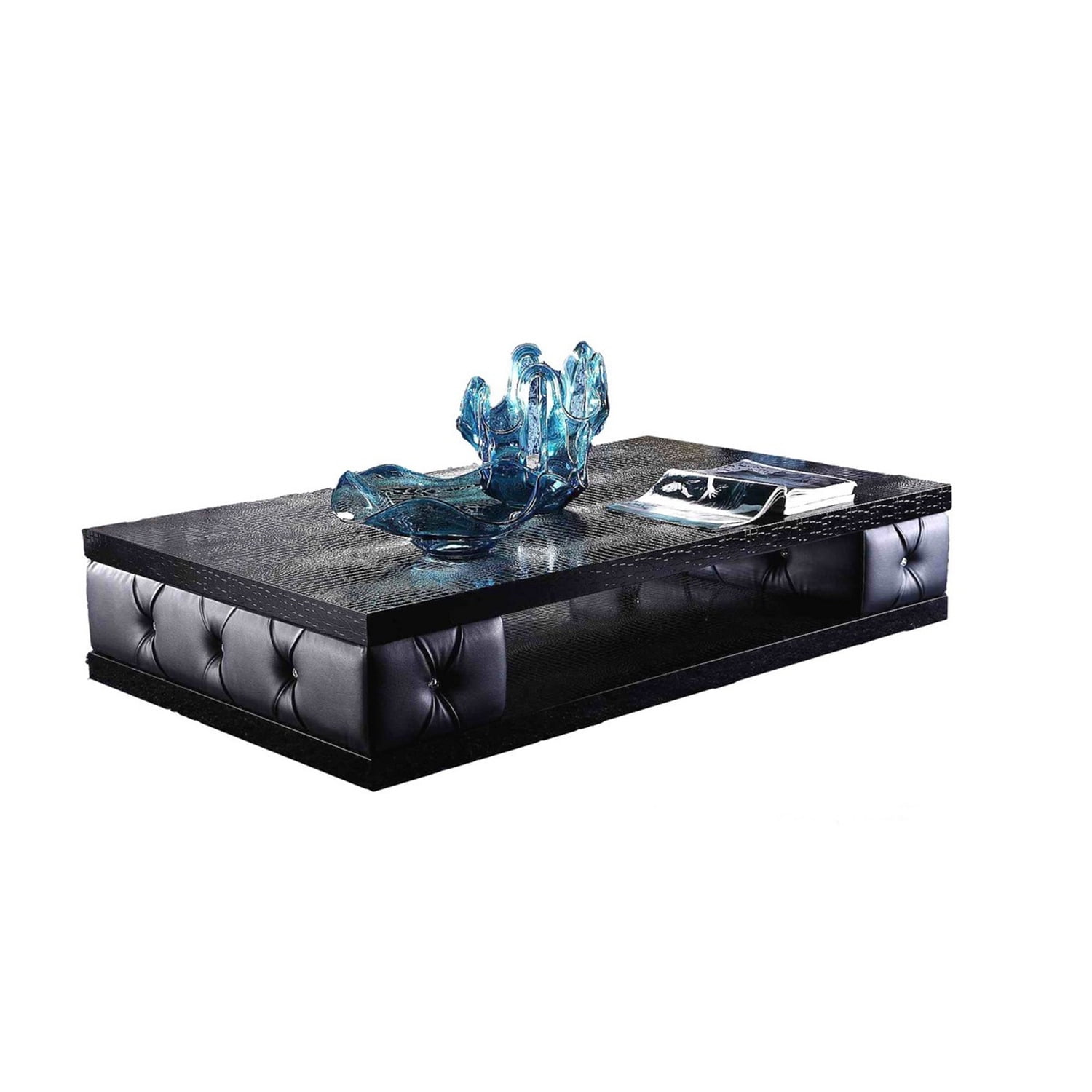 HomeRoots Decor 15-inch Black Leatherette Coffee Table with Crystals ...