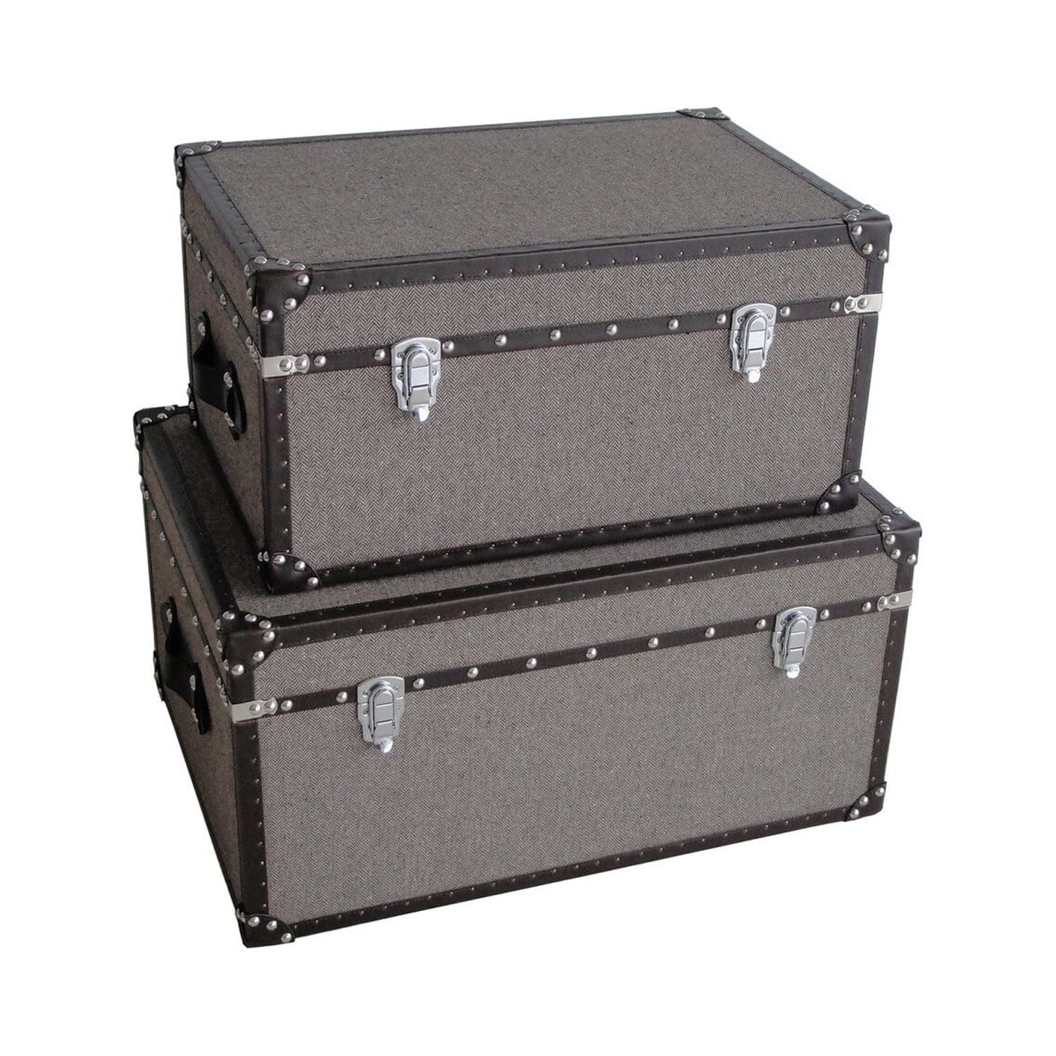 HomeRoots Decor Fabric Upholstered Rectangular Trunk with Nailhead ...